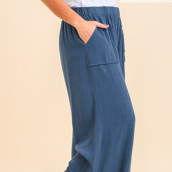 Umgee | Pants & Jumpsuits | Nwt Umgee Slate Blue Linen Blend Wide Leg ...
